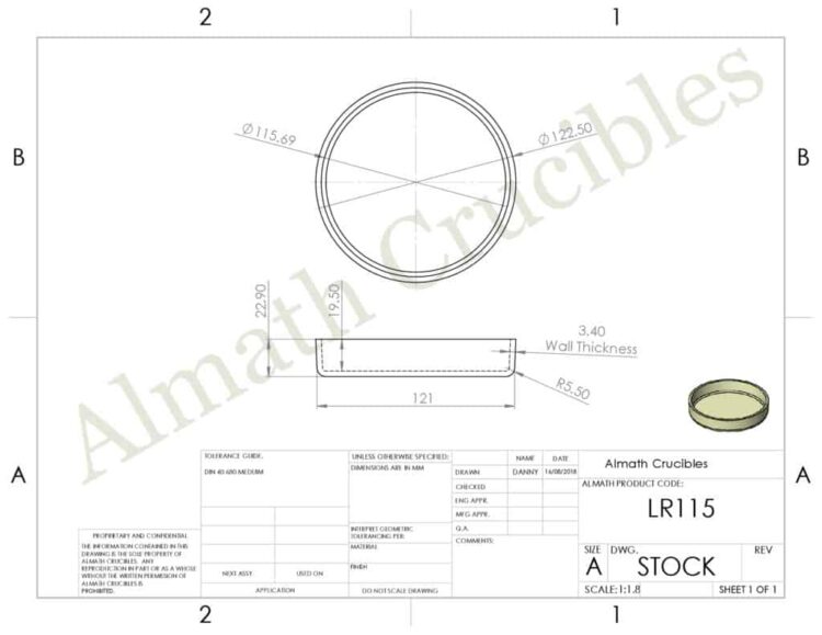 LR115 Crucible | Round Shallow Alumina Crucible 180ml Capacity | Almath